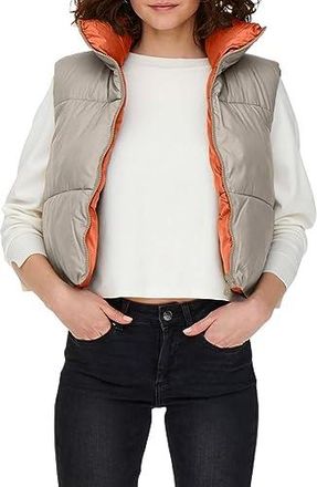 Only ONLRICKY Short REV. Waistcoat OTW Noos Veste, Weathered Teak/Detail:Tigerlily, M Femme