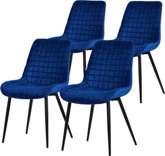 ML Design ML-Design Esszimmerst&uuml;hle 4er Set Dunkelblau, Sitzfl&auml;che aus Samt mit schwarzen Metallbeinen, K&uuml;chenst&uuml;hle mit R&uuml;ckenlehne, Wohnzimmerst&uuml;hle, Polsters