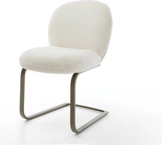 DELIFE Freischwinger Nube-Flex Bouclé Weiß Freischwinger flach Effektfinish Titan Taschenfederkern, Esszimmerstühle