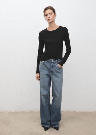 Mango Langärmliges Baumwoll-T-Shirt schwarz - Damen - XXS - MANGO