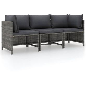 vidaXL Vidaxl - Canap&eacute; de jardin &agrave; 3 places avec coussins Gris R&eacute;sine tress&eacute;e