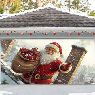 Generic Weihnachtsbanner Für Garagentore, Weihnachtsmann-Motiv, Große Abdeckung Für Garagentore, Weihnachtsdekoration, Wiederverwendbarer Feiertagshintergrund