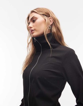 Weekday Chemise densemble &agrave; fermeture &eacute;clair et fines rayures - Noir