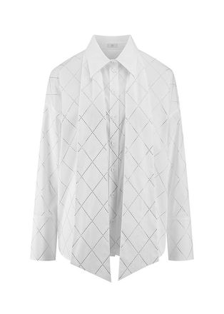 Riani Popelinebluse mit Volants und Strassbesatz