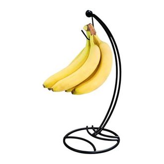 Relaxdays Bananenhalter, Metall, H x D: 33,5 x 15 cm, gegen Druckstellen, Bananen Aufbewahrung, Bananenst&auml;nder, schwarz
