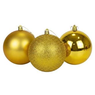Shatchi 25 cm/3 gro&szlig;e, tiefgoldene Weihnachtskugeln, PVC, bruchsicher, gl&auml;nzend, matt, glitzernde Oberfl&auml;che, Weihnachtskugeln, Ornamente, sortiert, festliche