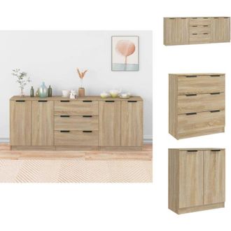 vidaXL 3-tlg. Sideboard Sonoma Eiche-Optik Holzwerkstoff - Sideboard - Wohnzimmerm&ouml;bel - Holz Sideboard - Regal - Aufbewahrung
