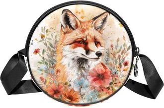 Generic Sac &agrave; bandouli&egrave;re rond pour femme, motif fleurs de renard, sac &agrave; dos avec fermeture &eacute;clair, bretelles r&eacute;glables, sac &agrave; main rond d&eacute;contract&eacute; pour femm