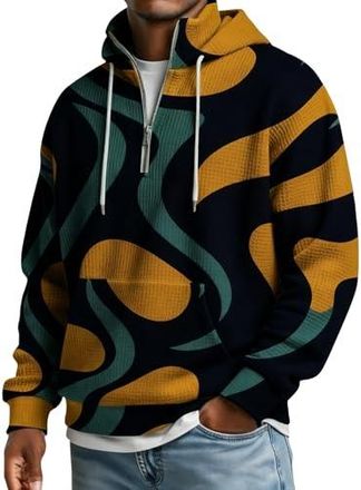 Generic Pull à capuche gaufré pour homme avec fermeture éclair quart de fermeture éclair pour homme - Imprimé à pois - Col roulé 1/4 - Manches longues - Avec 