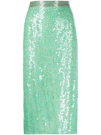 The Attico jupe crayon &agrave; design brod&eacute; de sequins - Vert