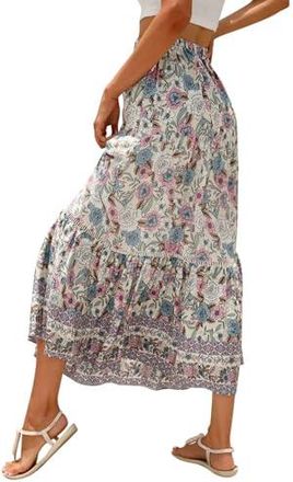 Generic Jupes pour femme - Printemps - &Eacute;t&eacute; - Imprim&eacute; floral boh&egrave;me - Taille haute - Coupe fluide - Jupe trap&egrave;ze - Robe d&eacute;t&eacute; boh&egrave;me - Robe ample - Essentiels d