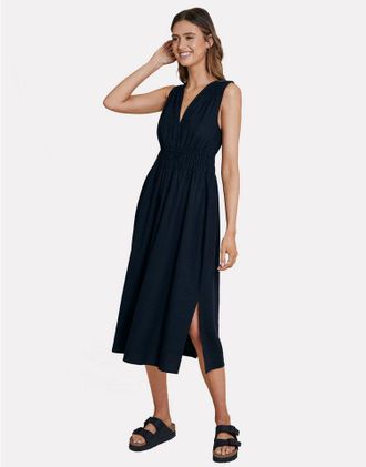 Threadbare Sommerkleid THB Peppercorn Linen Waisted Midi Dress mit figurbetonter Passform
