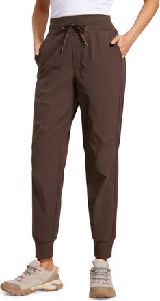 CRZ YOGA Damen Jogginghose Wandern Sporthose Lang Athletic Hohe Taille Jogger Leicht Workout Sporthosen Outdoor Hose mit Taschen - 70cm Heißes Fudge-Brown 44