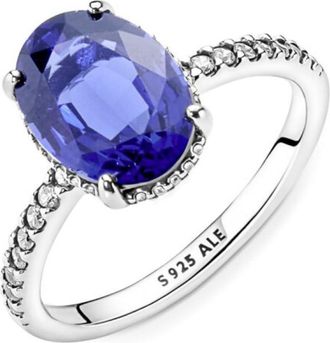 Pandora Ring Timeless funkelnder Stein silber, blauer Kristall, Zirkonia 190056C01 56