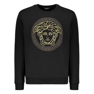 Versace Besticktes Baumwoll-Sweatshirt mit Rippb&uuml;ndchen - - Sweatshirts & Hoodies - Herren - Schwarzk - L