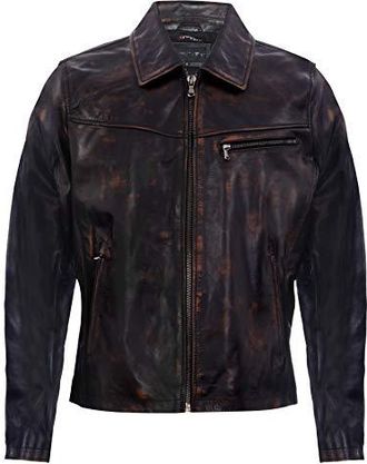 Infinity Leather Veste Harrington Vintage en Cuir Marron D&eacute;lav&eacute; Pour Homme L