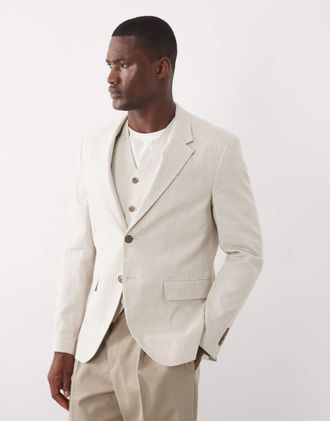 Jack & Jones Premium - Schmal geschnittene Anzugjacke aus Leinenmix in Beige, Kombiteil-Neutral