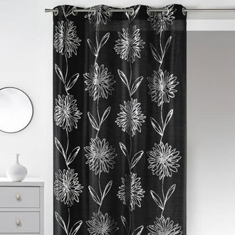 HOME MAISON 09407-8-AL Vorhang Shantung, mit Ösen, rund, Metall, schwarz/Silber, 140 x 260 cm