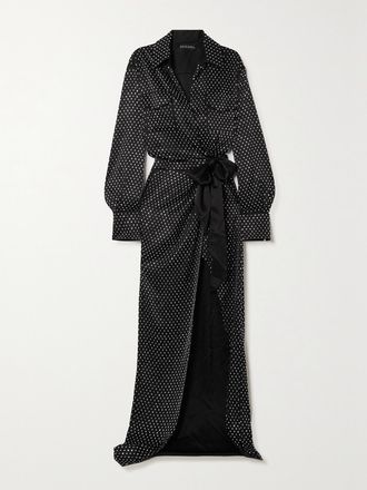 DAVID KOMA Wickelrobe Aus Satin Mit Kristallen - Schwarz