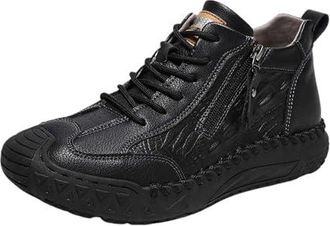 Generic Bottes Chukka d&eacute;contract&eacute;es en cuir pour homme - Mocassins l&eacute;gers &agrave; enfiler avec fermeture &eacute;clair lat&eacute;rale pour la conduite et la marche, Noir, 43 1/3