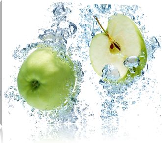 Pixxprint Frische Apfelscheiben im Wasser, Größe: 80x60cm, Leinwandbild, fertig gespannt, Wandbild, Dekoration, Kunstdruck, kein Poster