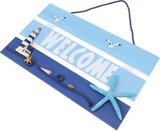 Angoily Mediterranes Willkommensschild aus Holz Blaues Leuchtturm Ornament Wetterfestes T&uuml;rschild f&uuml;r Haus und Garten Langlebige Wanddekoration als Geschenk u