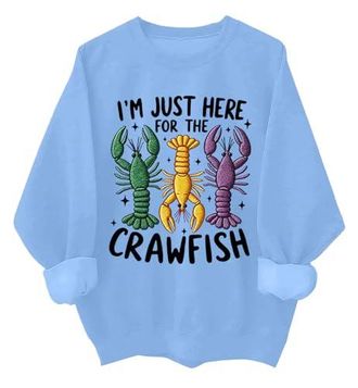 Generic Sweatshirt vintage &laquo; Im Just Here For The Crawfish &raquo; Mardi Gras pour femmes et hommes, bleu ciel, XXL
