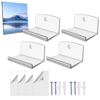 Generic Wand-Schallplattendisplay - kompakte Acryl-Montageregale, 4-teiliges Set, transparente Album-Regalhalterungen, modernes Aufbewahrungssystem | Heimdeko