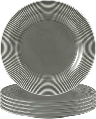SELTMANN WEIDEN Beat Color Glaze Speiseteller 6er Set, ø 27,7 cm, Runder Teller mit Rillenrelief, Porzellan, Perlgrau