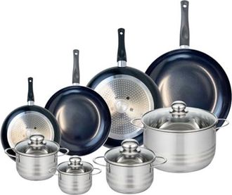 Fackelmann ELO 9755350 Batterie de cuisine 8 pi&egrave;ces, Ensemble de 4 Po&ecirc;les de cuisson 20, 24, 28 et 32 cm et 4 faitouts 12, 14, 16 et 24 cm Elo Prima Brillant, in