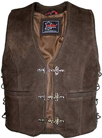 MDM Gilet en cuir nubuck à lacets pour homme Marron - Marron - M