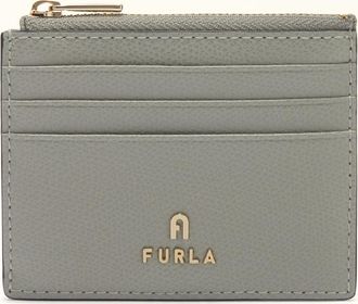 Furla Camelia Kartenetui Cenere Grau Strukturiertes Leder Damen