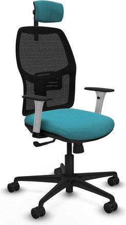 Piqueras y Crespo Alfera Drehstuhl mit wei&szlig;en und schwarzen Armlehnen, h&ouml;henverstellbare Lendenwirbelst&uuml;tze und h&ouml;henverstellbares Kopfteil, Schwarz / T&uuml;rkis