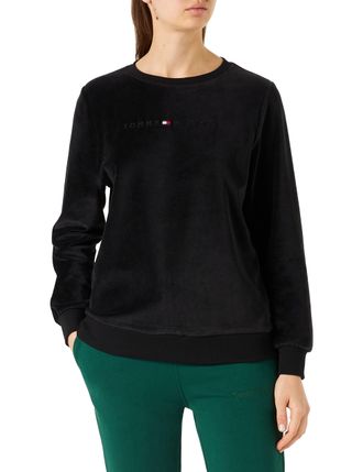 Tommy Hilfiger Damen Track Top HWK Velour UW0UW03901 Schwere Strickwaren, Schwarz (Black), L