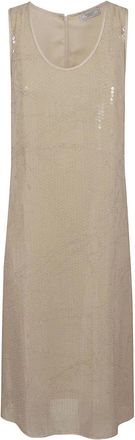 PESERICO Femme, Robes, Beige, Taille: 38 FR Abito Georgette Ricamo di Paillette