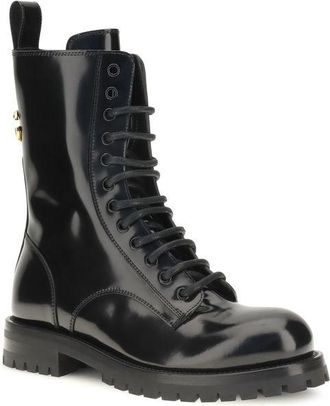 Dolce & Gabbana Glossy Calf Leather Lace-Up Boots - Black