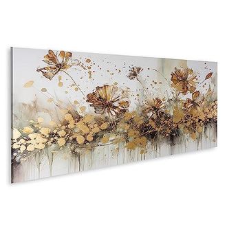 Islandburner Tableau sur toile Peinture à lhuile florale abstraite fleur dor éclaté blanc doré Cadre Affiche Poster Murale Tableaux