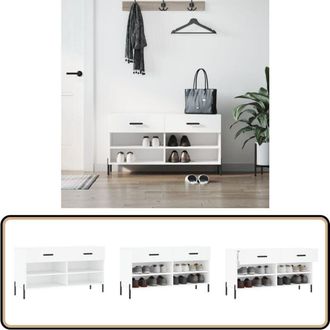 vidaXL Schuhbank Weiß 102x35x55 cm Holzwerkstoff - Schuhschrank - Schuhbank - Garderobe - Einbauschrank - Wohnzimmermöbel
