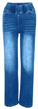 Generic Jean pour femme - Taille haute - Avec taille &eacute;lastique - Pantalon droit douillet - Coupe ample - Pantalon baggy - Jean confortable - Jambe droite - Pa