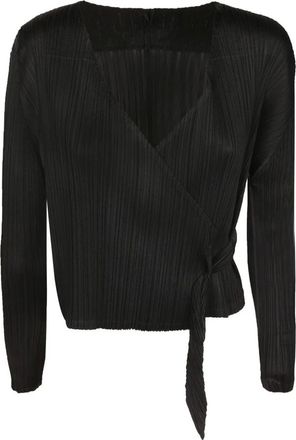 Issey Miyake Femme, Blouses et Chemises, Noir, Taille: 42 FR Facade Pleated V-neck Cardigan