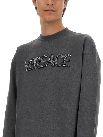 Versace Crocodile Logo Cotton Sweatshirt - Grey