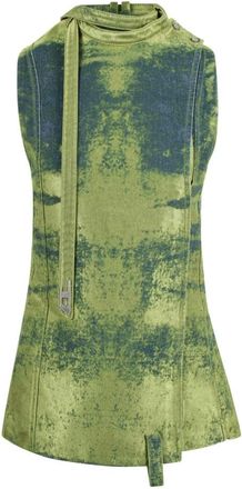 Diesel Femme, Vestes, Vert, Taille: 38 FR Veste sans manches ceintur&eacute;e en satin-denim color&eacute;