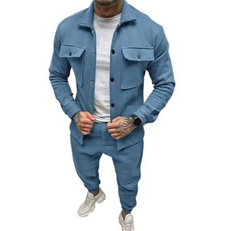 Generic Ensemble de surv&ecirc;tement 2 pi&egrave;ces pour homme avec veste cargo pour le printemps et lautomne, bleu clair, 3XL