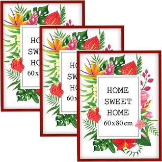 MG Design Set aus 3 Rot Bilderrahmen 60 x 80 cm - Aus echtem Holz mit Acrylglas, zum Aufhängen & Aufstellen, für Fotos, Poster & Puzzle