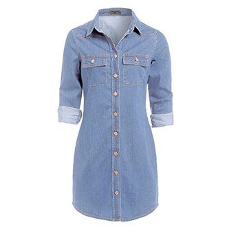 SS7 Neuf Rétro Bleu Denim Robe Chemise Tailles 34-48 (FR/ES, Numérique, 48, Taille Normale, Taille Normale, Jean Bleu)