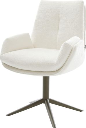DELIFE Esszimmerstuhl Clea-Flex Fußkreuz Effektfinish Titan Bouclé Soft Beige 360° drehbar Wippfunktion