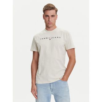 Tommy Jeans T-Shirt Linear Logo DM0DM20744 Beige Regular Fit