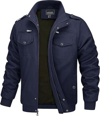 Magcomsen Veste Homme Été Cargo Léger Col-Montant Casual avec Poches Boutonnée et Zippée pour le Décontracté Navy XL