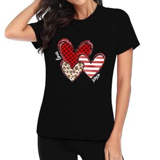Generic T-shirt &agrave; carreaux imprim&eacute; l&eacute;opard pour la Saint-Valentin 2026, Noir, M