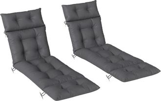OUTSUNNY Lot de 2 coussins de chaise longue - Outsunny - coussin bain de soleil &eacute;pais, confortable - 6 attaches -190 x 56 x 10 cm - gris